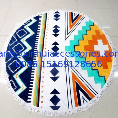 new fashion colorful round beach towels with tassels circular beach towel with tassel supplier