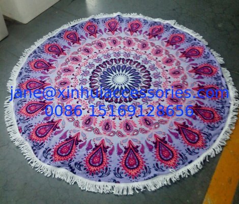 new fashion colorful round beach towels with tassels circular beach towel with tassel supplier