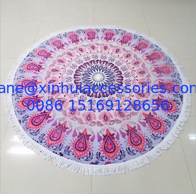 new fashion colorful round beach towels with tassels circular beach towel with tassel supplier