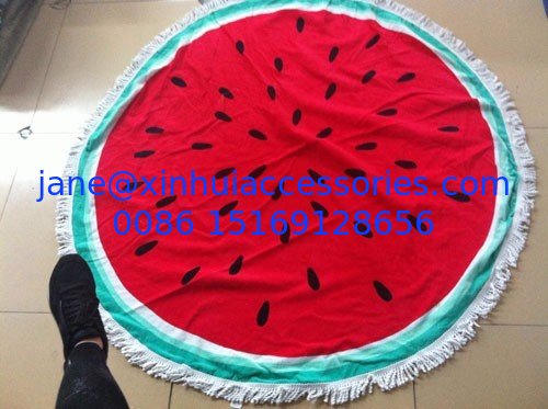 cheap wholesales diameter 150cm reactive printed round beach towel with tassels supplier