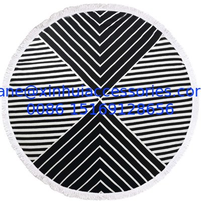 Hot sell 100% Cotton Tassels Round Swimming Beach Towel Black White Stripe Circle Beach Towel supplier
