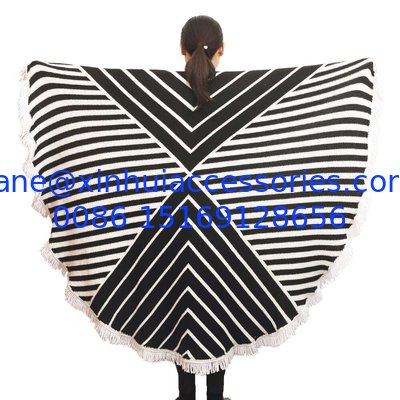 Hot sell 100% Cotton Tassels Round Swimming Beach Towel Black White Stripe Circle Beach Towel supplier
