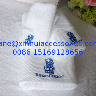 100% cotton custom embroidered logo white terry hotel bath towel set supplier