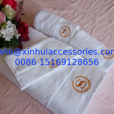 100% cotton custom embroidered logo white terry hotel bath towel set supplier