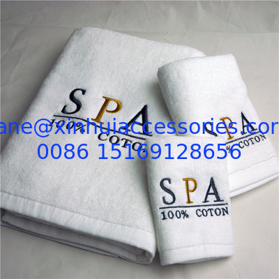 100% cotton custom embroidered logo white terry hotel bath towel set supplier