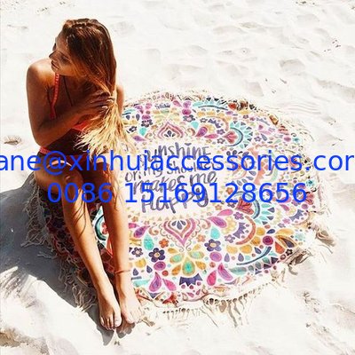 New Beach Cover Up Round Tassel Cotton Pareo Beach Coverup Beach Mat Shawl Yoga Mat Letter Sarong Cloak Bathing Suit supplier