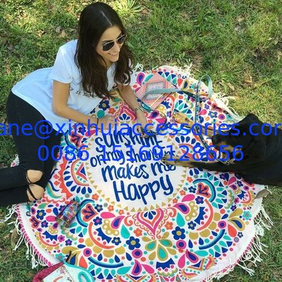 New Beach Cover Up Round Tassel Cotton Pareo Beach Coverup Beach Mat Shawl Yoga Mat Letter Sarong Cloak Bathing Suit supplier