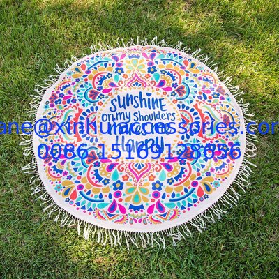 New Beach Cover Up Round Tassel Cotton Pareo Beach Coverup Beach Mat Shawl Yoga Mat Letter Sarong Cloak Bathing Suit supplier