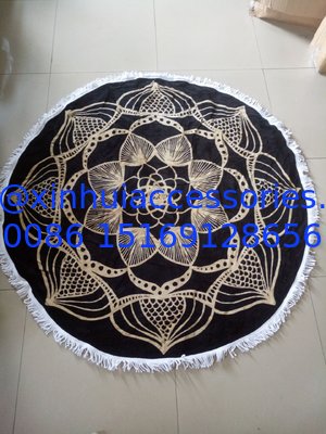 Custom Reactive Printed Cotton Circle Beach Towel Round with fringe tassels supplier