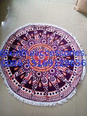 Custom Reactive Printed Cotton Circle Beach Towel Round with fringe tassels supplier