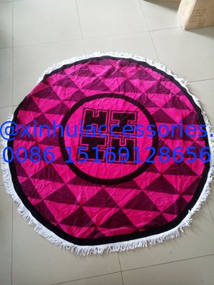 Custom Reactive Printed Cotton Circle Beach Towel Round with fringe tassels supplier