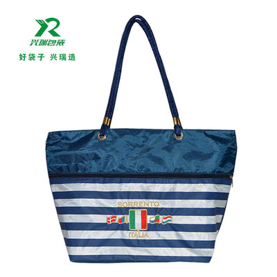 High quality shoping bag ECO Friendly Fashional Large Customized Logo Oxford tote Bag stripe shoulder bag supplier