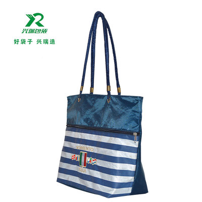 High quality shoping bag ECO Friendly Fashional Large Customized Logo Oxford tote Bag stripe shoulder bag supplier