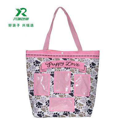 Fashion recycled polyester oxford bag lovely shopping bag cute pink girl tote bag eco friendly bag supplier