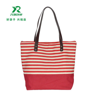 Manufacturer eco-friendly cheap customized canvas bag fashion shoulder bag canvas stripe  shopping bag
