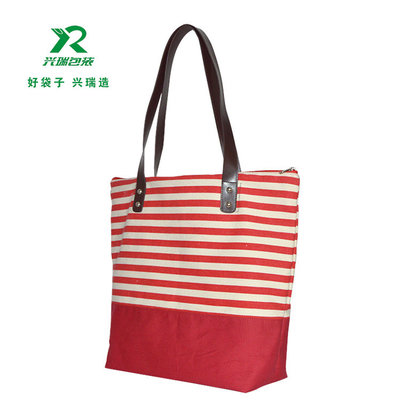 Manufacturer eco-friendly cheap customized canvas bag fashion shoulder bag canvas stripe  shopping bag