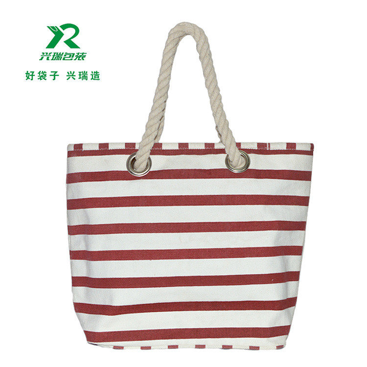Eco-friendly cheap customized canvas bag fashion shoulder bag canvas stripe  shopping bag