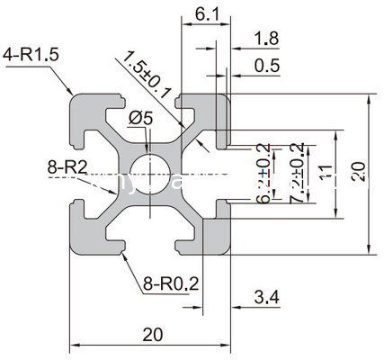 20 Series 6063-T5 Aluminium Extrusion Black and  Silver  Sandblasted Anodize T slot Extrusion supplier