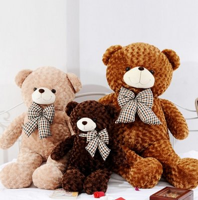 Toy,Plush Toy,Plush Stuffed Toy Beige Teddy Bear with Check Design Scarf and Paw and ear