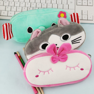 Custom Lovely Girls Fresh Pencil Bag Cute Plush Cartoon Pencil Case Animal Stationery Pen Bag For Kids Student