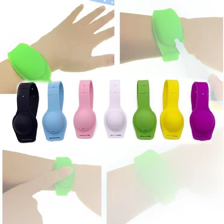 Regalo de promoción ajustable silicona desinfectante pulsera de mano con la botella de dispensador de pulsera para solar