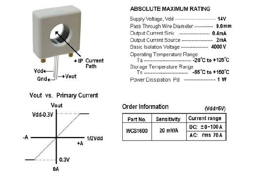 WCS1600 Original current sensor wcs1600  0-100A Operation Voltage:3.0~12V Hall Effect Base Linear Current Sensor