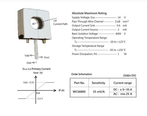 WCS6800 Original current sensor wcs6800 0-35A Hall Effect Base Linear Current Sensor