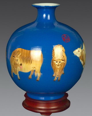 Flower vase with wheat straw painting, special vase for flowers red color floral vase porcelain