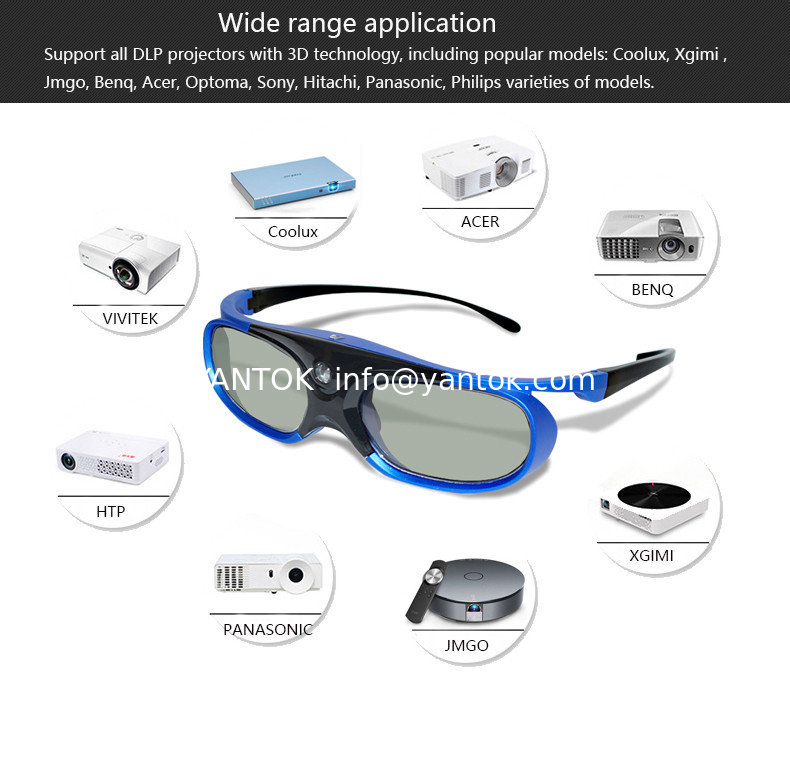 Active Shutter 3D Glasses with Rechargeable match  all DLP 3D projector yantuo 2.4GHZ 3D SYNC Emitter  YT-PG600