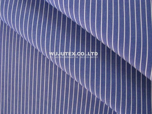China Organic Cotton Yarn Dyed Fabric, Plain Weave Blue White Stripe Shirt Cloth Material supplier