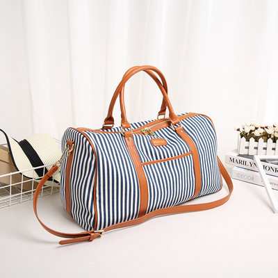 Canvas Travel Bag Korean Striped Travel Bag Fashion One Shoulder Crossbody Luggage Bag Portable Fitness Yoga Bag