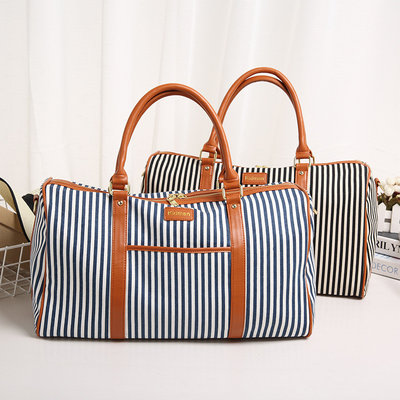 Canvas Travel Bag Korean Striped Travel Bag Fashion One Shoulder Crossbody Luggage Bag Portable Fitness Yoga Bag