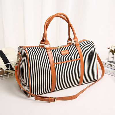 Canvas Travel Bag Korean Striped Travel Bag Fashion One Shoulder Crossbody Luggage Bag Portable Fitness Yoga Bag