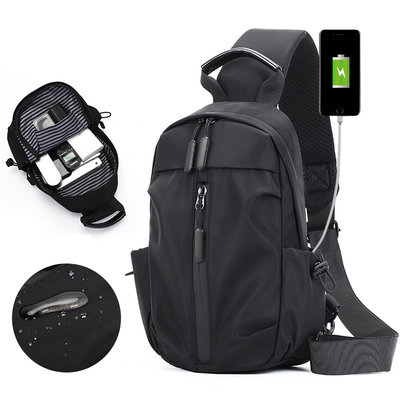 Backpack Usb Diagonal Bag, Nylon Waterproof Black Crossbody Bag Chest Bag For Men Women Business Bag Outdoor Travel Bags