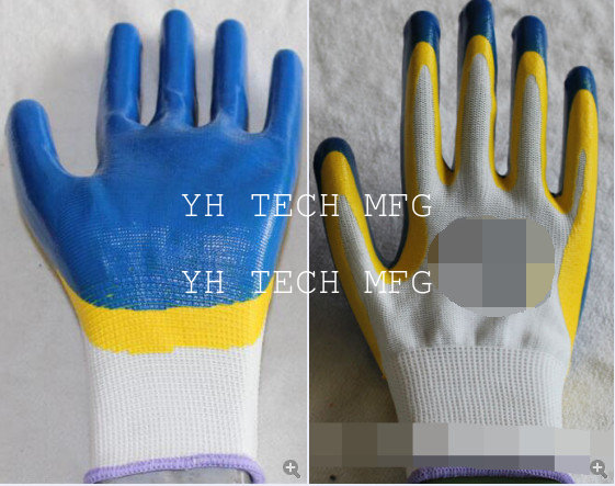 13G polyester glove Nitrile coated,double dip,2 colors,safety gloves,protective work glove,protected glove,coated,dipped
