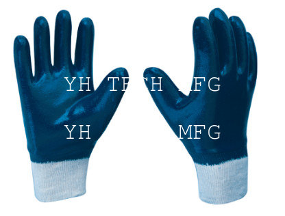 Cotton Interlock Liner Glove, Nitrile Fully Coated Smooth,KNIT WRIST,Protective Work Glove
