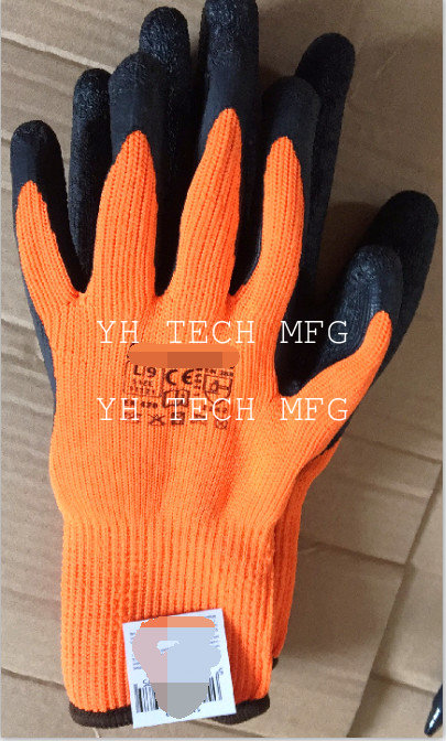 Winter Gloves,7G Acrylic Shell,Terry Loop Brushed Napping Lining Glove Latex Coated,Crinkle Finish