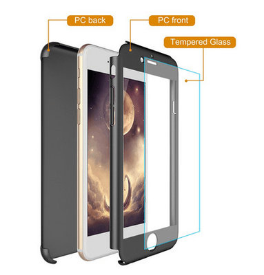 Ultra thin plastic phone case 360 degree full cover cases for iphone 6 6s with tempered glass