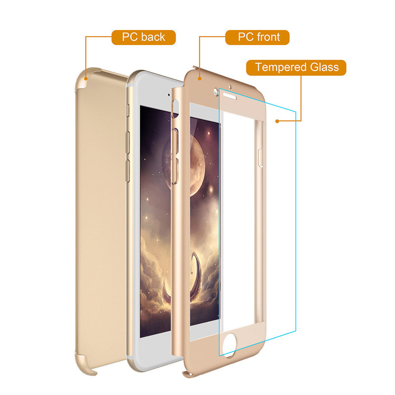Ultra thin plastic phone case 360 degree full cover cases for iphone7 with tempered glass