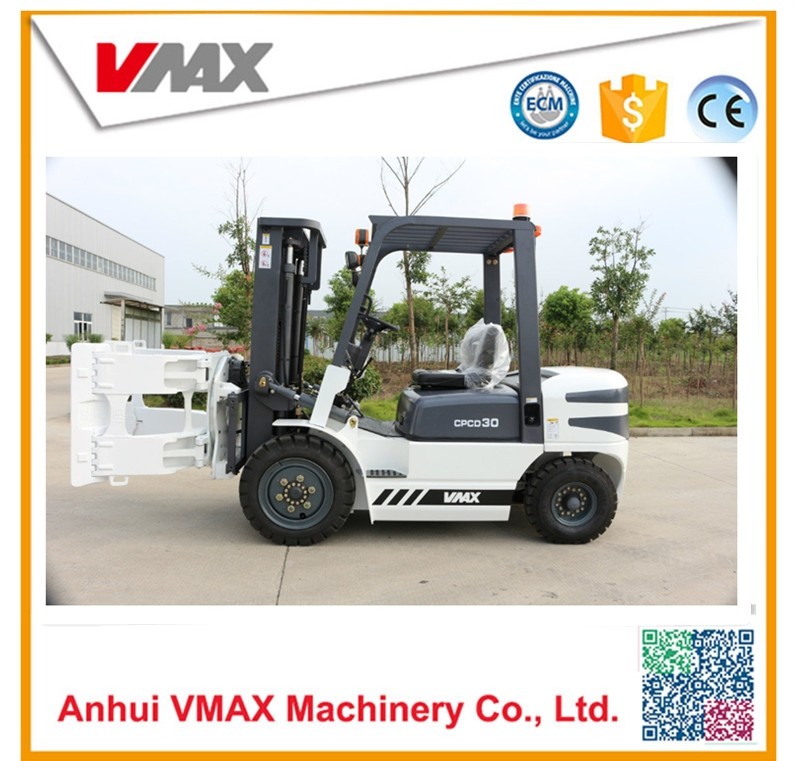 Vmax 3 ton diesel forklift truck CPCD30 with push pull clamp attachment