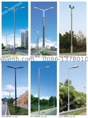 China Galvanized garden Steel main street lamp pole with cross arm two LED floodlights supplier