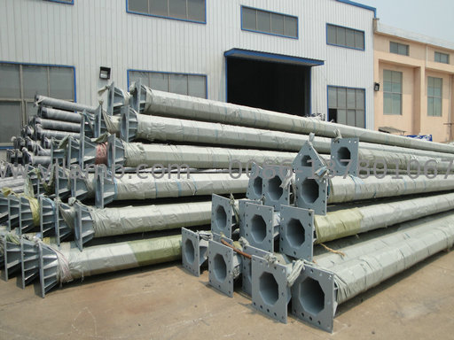 Galvanized garden Steel main street lamp pole with cross arm two LED floodlights supplier