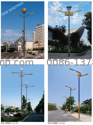 8M double arm twist decorative Q235 Octagonal RED and yellow 60W  led module cob street light supplier