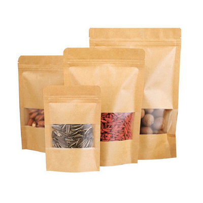 Custom Printed Ziplock Stand Up Pouch Biodegradable Bags Kraft Paper Bag Window Design