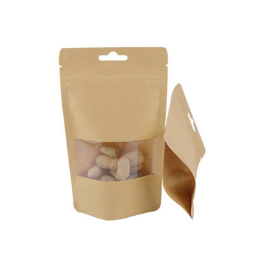 Custom Printed Ziplock Stand Up Pouch Biodegradable Bags Kraft Paper Bag Window Design