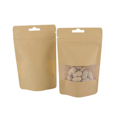 Custom Printed Ziplock Stand Up Pouch Biodegradable Bags Kraft Paper Bag Window Design