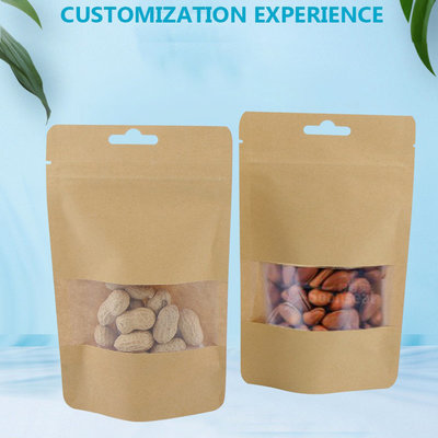 Custom Printed Ziplock Stand Up Pouch Biodegradable Bags Kraft Paper Bag Window Design