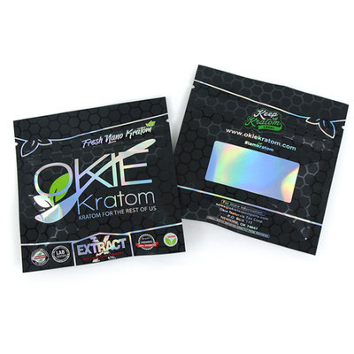 Custom Stand Up Ziplock Smell Proof Resealable Bags Holographic Rainbow Color Clear Front Foil Bags Seal Bags For Food