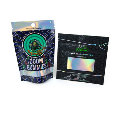 Custom Stand Up Ziplock Smell Proof Resealable Bags Holographic Rainbow Color Clear Front Foil Bags Seal Bags For Food