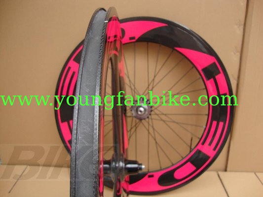 New700c China cheap 70mm front tri-spokes&88rear carbon clincher wheelsets for track bike